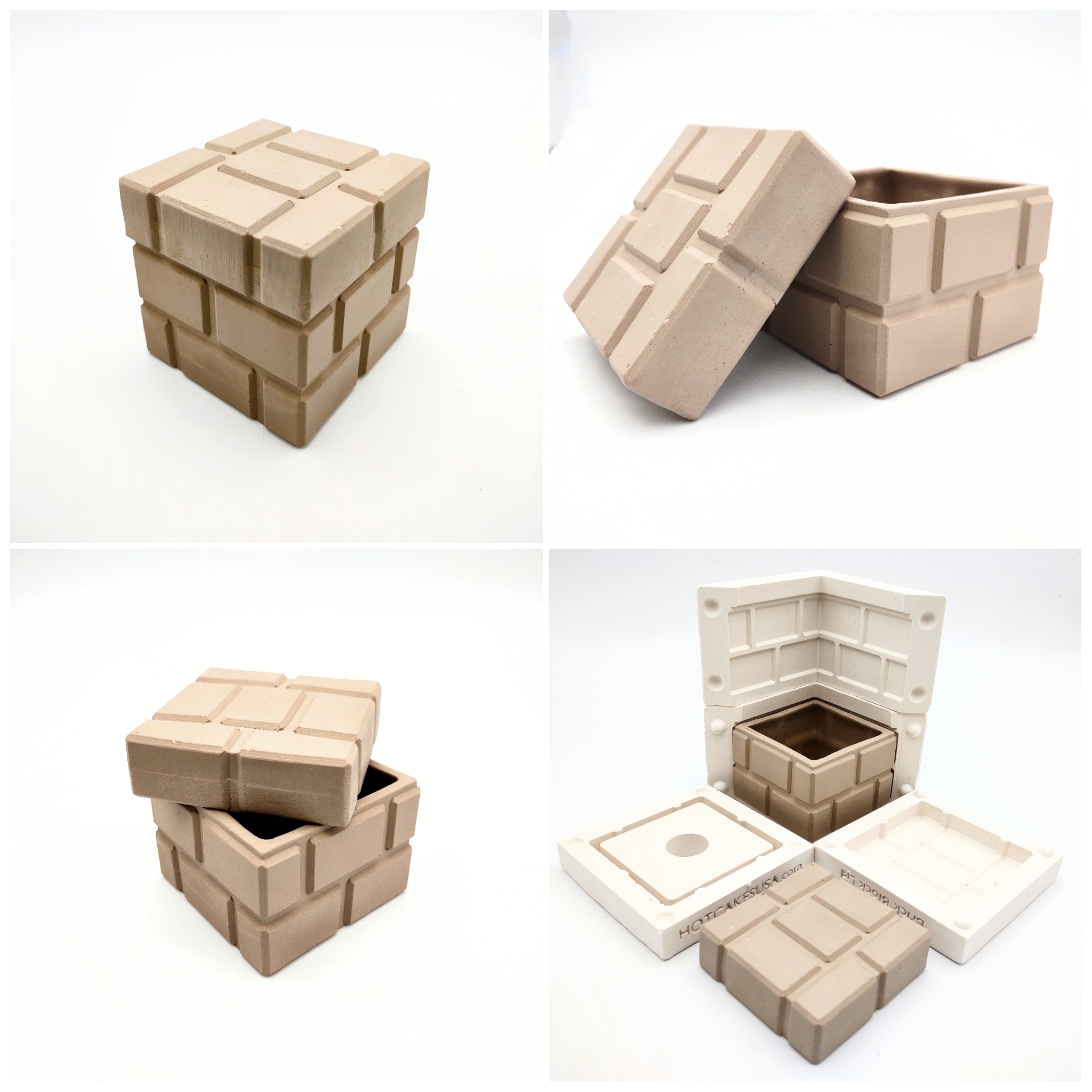 3" Brick block box Stash jar Mold Ceramic Slip Casting Plaster Moulds ...